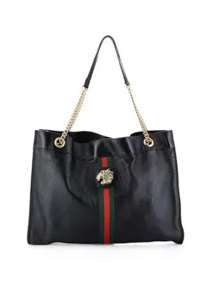 Gucci Rajah Chain Leather Large Tote Bag - Black