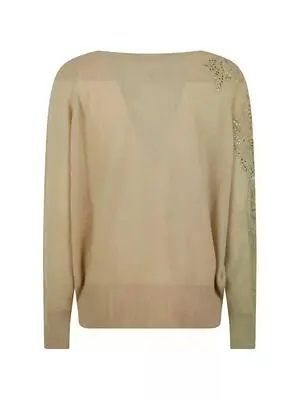 Ermanno Scervino Lace & Crystal Embellished Boat Neck Sweater