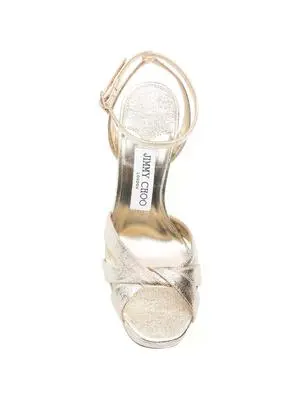 JIMMY CHOO Metallic Crossover Platform Sandals