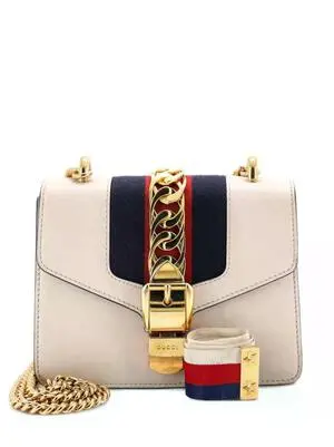 Gucci Sylvie Chain Shoulder Bag Leather Mini Crossbody Bag - White