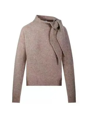 ROBERTO COLLINA Tie-neck Ribbed-detail Sweater - Neutrals