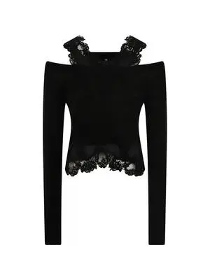 Ermanno Scervino Lace-trim Cold-shoulder Sweater