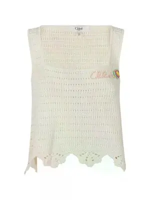 Chloé Sleeveless Cropped Top In Crochet Knit - Neutrals
