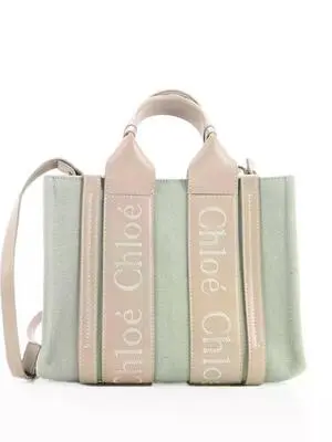 Chloé Woody Convertible Linen And Leather Small Tote Bag - Grey