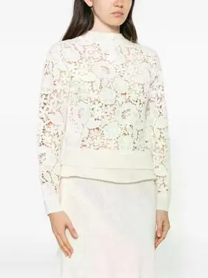 ERMANNO FIRENZE Ecru Wool Floral Lace High Neck Sweater