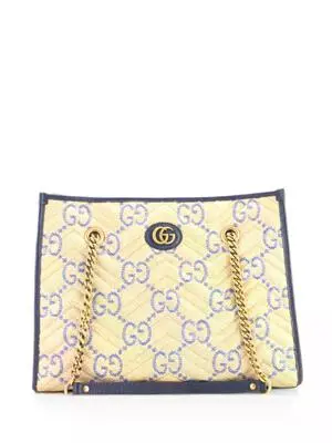 Gucci Gg Marmont Aria Chain Shopping Jumbo Gg Matelasse Raffia Medium Tote Bag - Blue