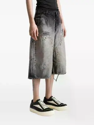 SATOSHI NAKAMOTO Carpenter Stud-embellished Distressed Shorts