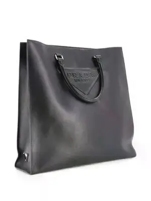Prada Triangle Logo Convertible Open Leather Large Tote Bag