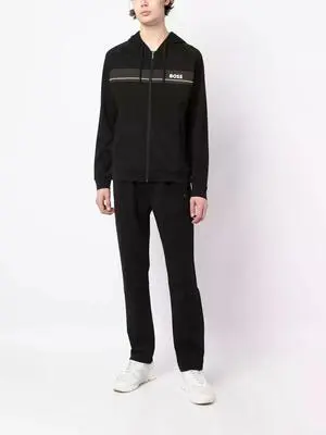 BOSS Logo-print Zip-up Hoodie - Black