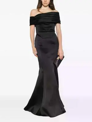Solace London Off-shoulder Satin-finish Maxi Dress