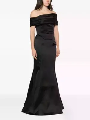 Solace London Off-shoulder Satin-finish Maxi Dress