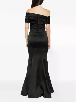 Solace London Off-shoulder Satin-finish Maxi Dress
