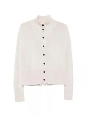 HUGENBERG Ribbed-knit High-neck Cardigan - Neutrals