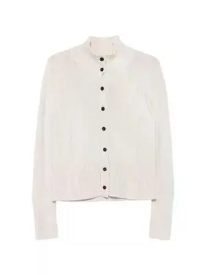 HUGENBERG Ribbed Knit High Neck Cardigan - Neutrals