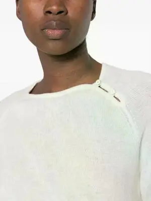 FORTE_FORTE Knitted Crew Neck Raglan Sleeve Sweater With Button Detail
