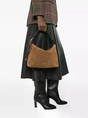 Etro Logo-plaque Suede Shoulder Bag - Brown