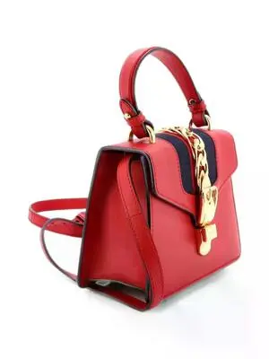 Gucci Sylvie Top Handle Bag Leather Mini Satchel - Red