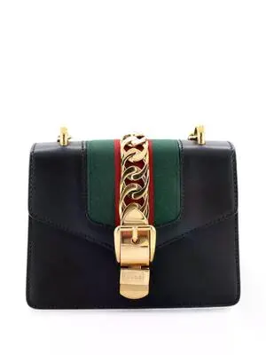 Gucci Sylvie Chain Shoulder Bag Leather Mini Crossbody Bag - Black