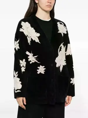 FORTE_FORTE Floral Embroidered Cardigan-style Jacket - Black