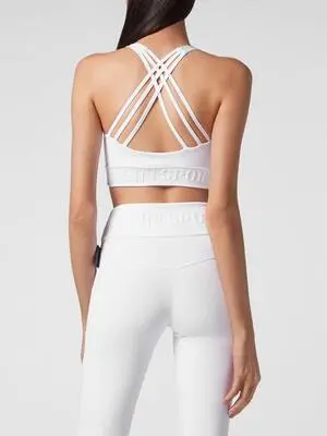 PLEIN SPORT Cropped Sports Jersey Top With Thin Straps - White