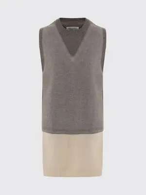 MAISON MARGIELA Sleeveless Crewneck Knit Vest In Pure Virgin Wool - Brown