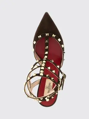 Valentino Garavani Rockstud Suede T-strap Slingback Pumps - Brown