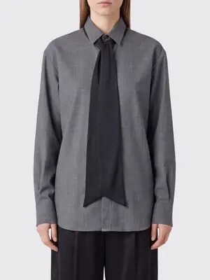 Sacai Wool Blend Shirt With Pussy-bow Collar - Grey