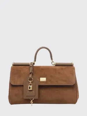 Dolce & Gabbana My Sicily Handbag In Suede Calfskin With Padlock Camel