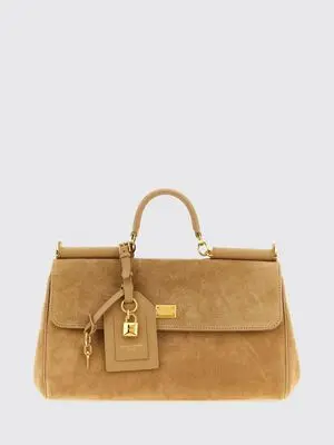 Dolce & Gabbana Suede Calfskin Handbag With Padlock - Coffee