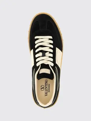 Valentino Garavani Upvillage Suede And Calfskin Low-top Sneakers With Vlogo - Amber