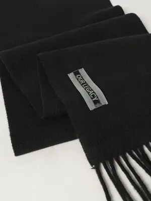 Our Legacy Estate Wool Scarf In With Fringed Edges And Logo