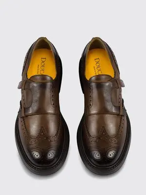 DOUCAL'S Smooth Calfskin Double Monk Strap Shoes With Rubber Sole - Brown