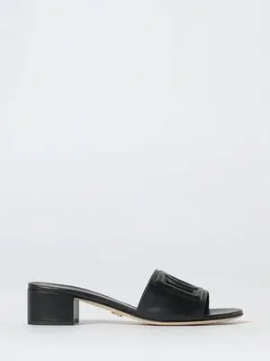 Dolce & Gabbana Calfskin Mules With Cut-out Dg Monogram - Black