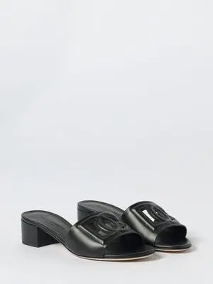 Dolce & Gabbana Calfskin Mules With Cut-out Dg Monogram - Black