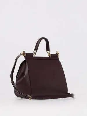 Dolce & Gabbana Sicily Grained Calfskin Leather Handbag With Shoulder Strap - Wine