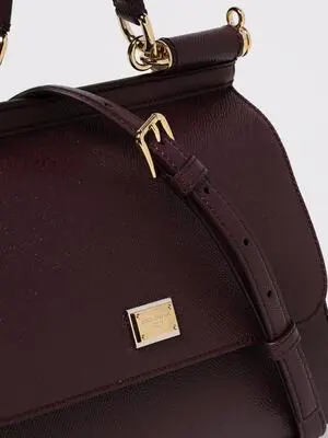 Dolce & Gabbana Sicily Grained Calfskin Leather Handbag With Shoulder Strap - Wine
