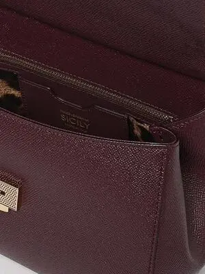 Dolce & Gabbana Sicily Grained Calfskin Leather Handbag With Shoulder Strap - Wine