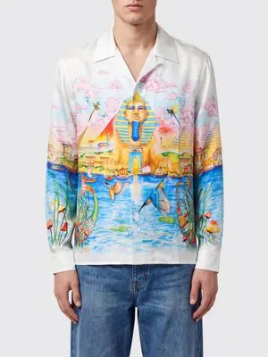 Casablanca Graphic Print Silk Shirt With Cuban Collar