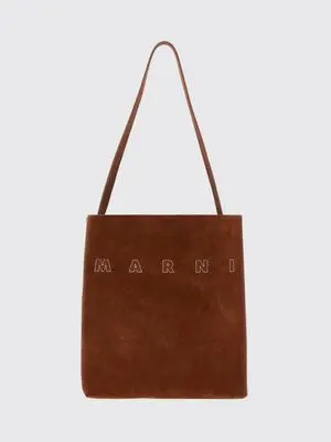 Marni Museo Calfskin And Suede Tote Bag With Top Handle - Olive