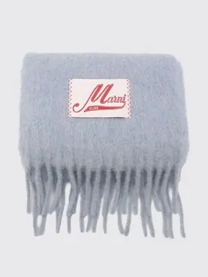 Marni Logo-patch Fringed Alpaca Wool-blend Scarf In A -block Design - Blue