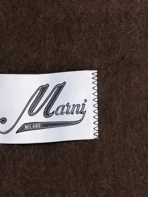 Marni Logo-patch Fringed Alpaca Wool-blend Scarf In A -block Design - Brown