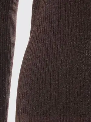 Liu Jo Slim Fit Ribbed V-neck Sweater With Laminated Yarn - Brown