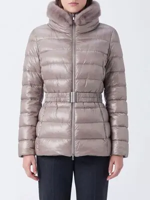 Herno Slim Fit Quilted Nylon Puffer Jacket With Fur Collar And Belt - Grey
