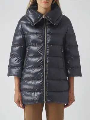 Herno Long Quilted Nylon Puffer Coat With Funnel Neck And Zip Closure - Navy