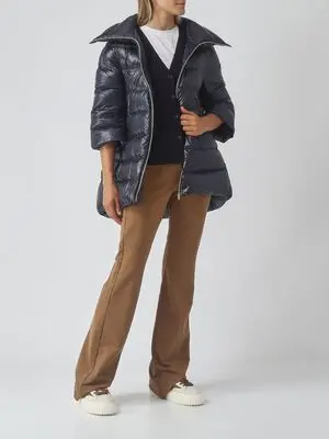 Herno Long Quilted Nylon Puffer Coat With Funnel Neck And Zip Closure - Navy