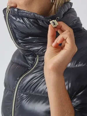 Herno Long Quilted Nylon Puffer Coat With Funnel Neck And Zip Closure - Navy