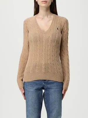 Polo Ralph Lauren Slim Fit V-neck Wool Sweater With Embroidered Pony Logo - Beige