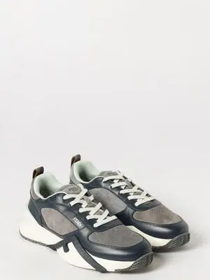 Fendi Flow Low-top Sneakers In Suede And Smooth Calf Leather - Blue