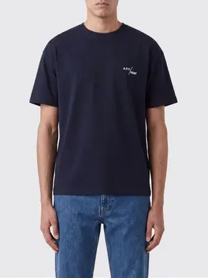 A.p.c. Cotton T-shirt With Contrast Logo And Dropped Shoulders - Navy