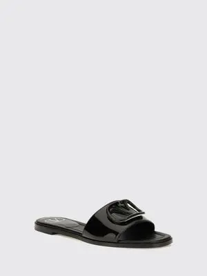 Valentino Garavani Vlogo Signature Patent Leather Low Heel Slide Sandals - Black